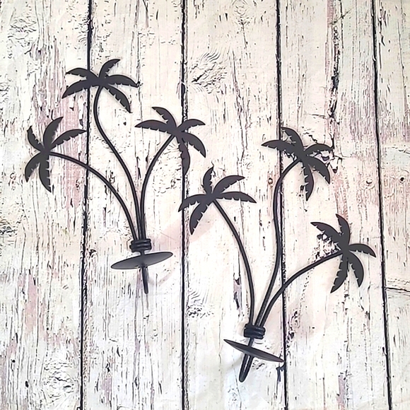 Accents | Domistyle Decor Triple Palm Tree Pillar Candle Metal Wall ...